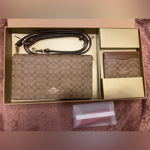 Coach | Bags | Boxed Anna Foldover Clutch Crossbody And Card Case Set In Signature Canvas | Poshmark